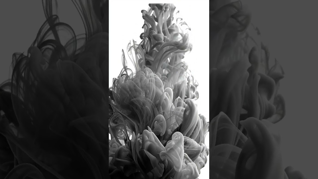 Abstract Chinese ink smoke diffusing on a solid white background, elegant brush strokes, monochro...