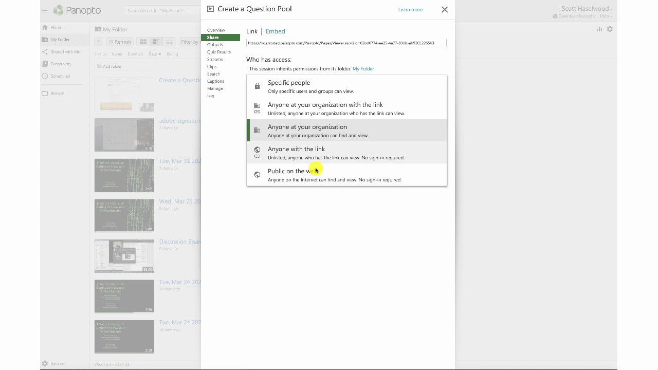Share Settings in Panopto