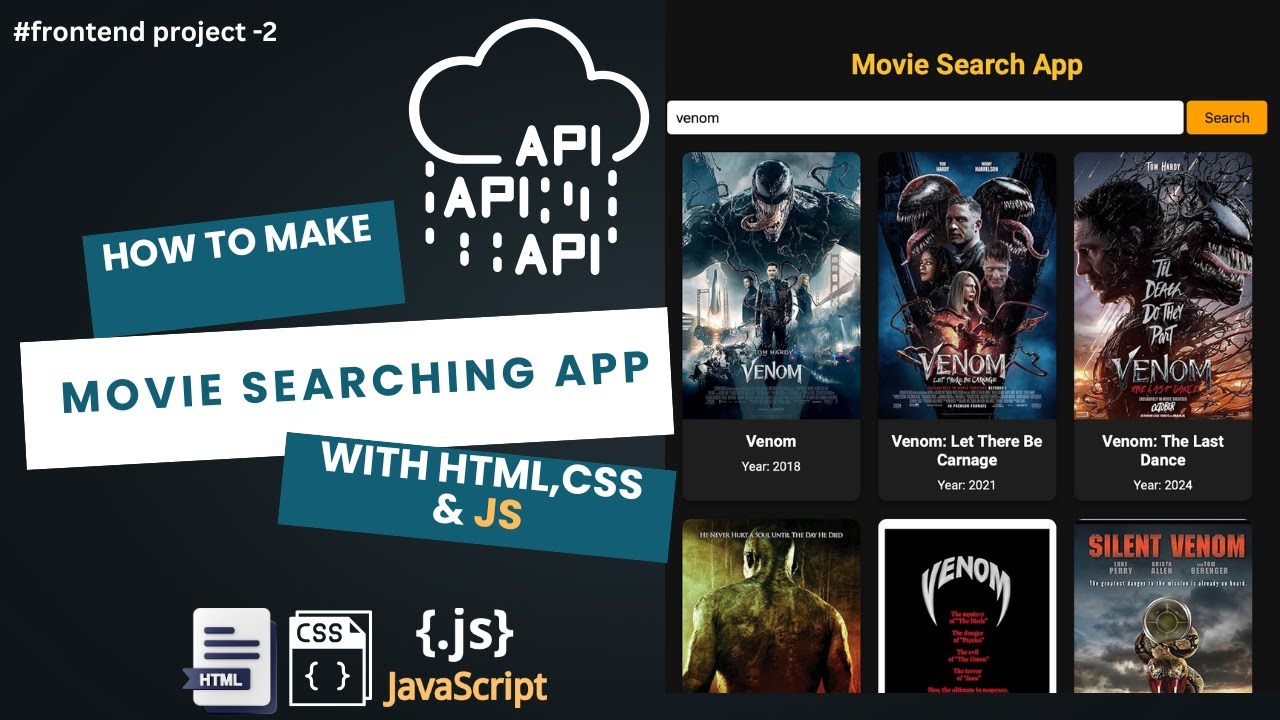 How To Make Movie Searching App In HTML, CSS,JavaScript 2024|| Javascript project||Frontend Project