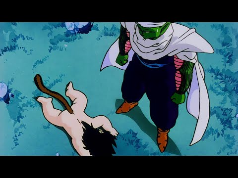 gohan truns in to an great ape and piccolo cuts his tail of