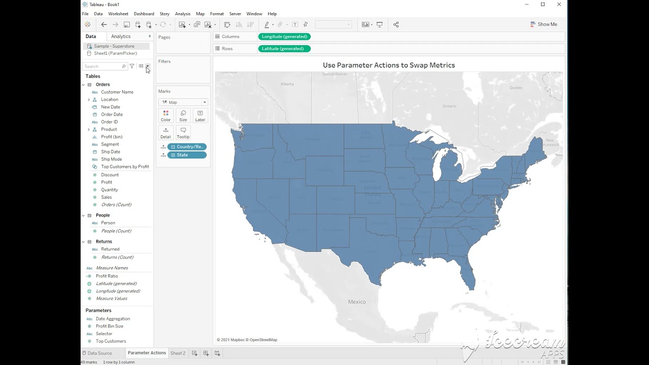 Tableau: Use Parameter Actions to Swap Metrics