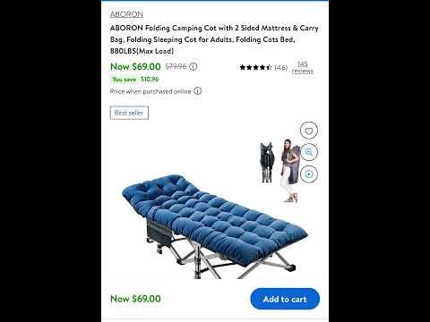 Sale $69 ABORON Folding Camping Cot with 2 Sided Mattress & Carry Bag, Folding Sleeping Cot