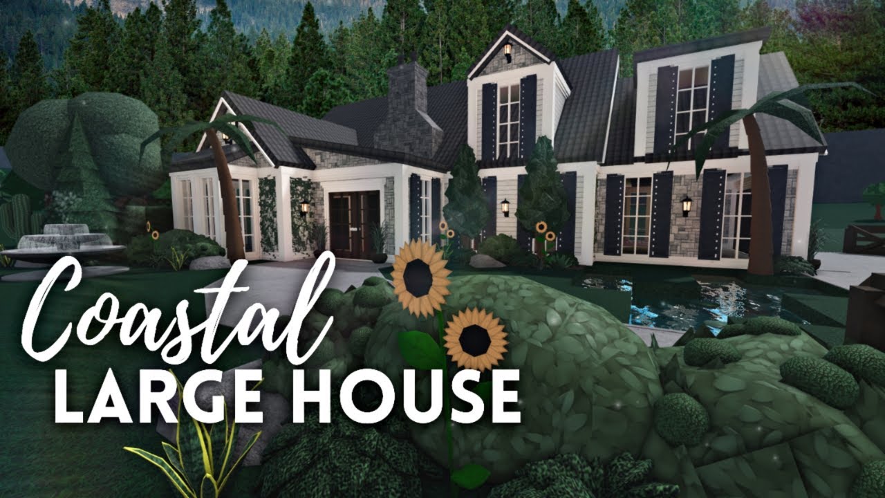[ bloxburg ] 🏝️ coastal one story large family house ꒰ exterior build ꒱