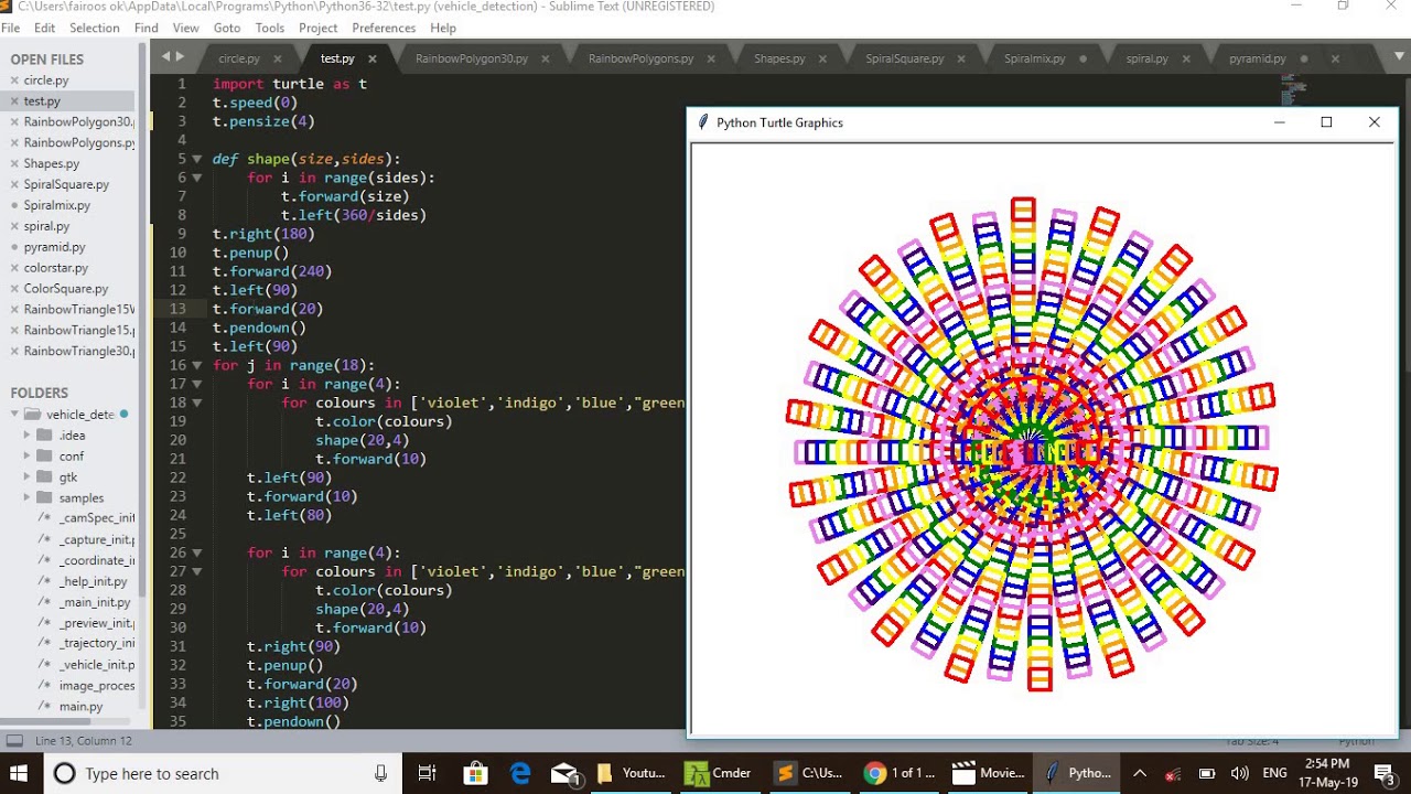 Python Turtle Graphics Rainbow Square Flower