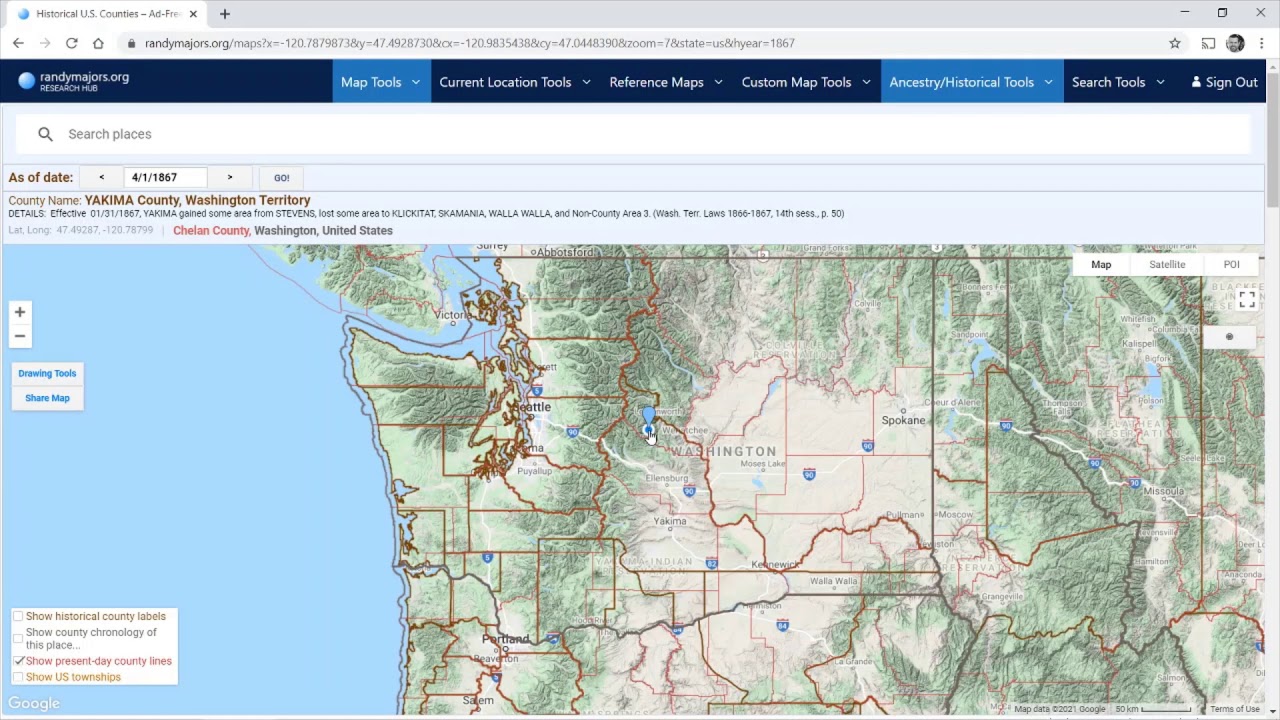 Video Walkthru:  Historical US Counties map tool on randymajors.org