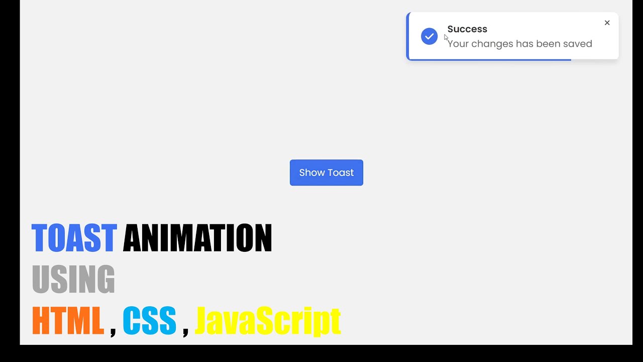 Animated Toast Notification with Progress Bar Using HTML , CSS , JavaScript