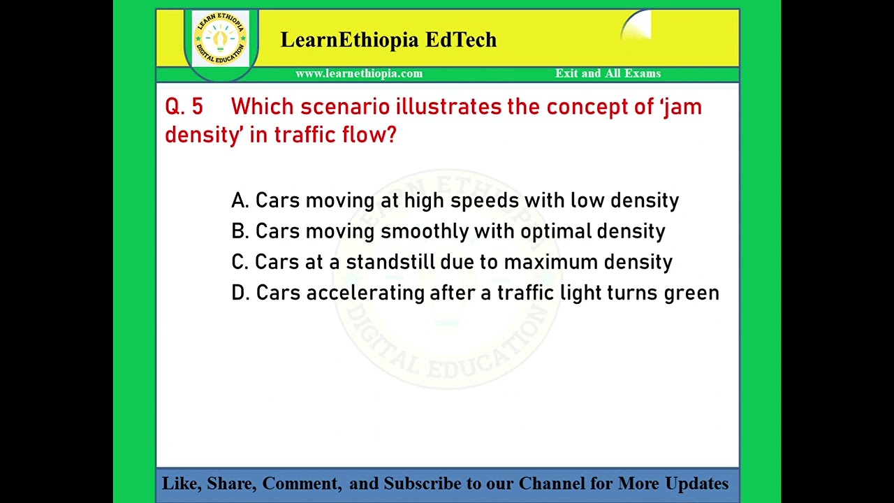 Fundamentals of Traffic Engineering | Exit Exam Questions for Urban Transport Management Exit Exam