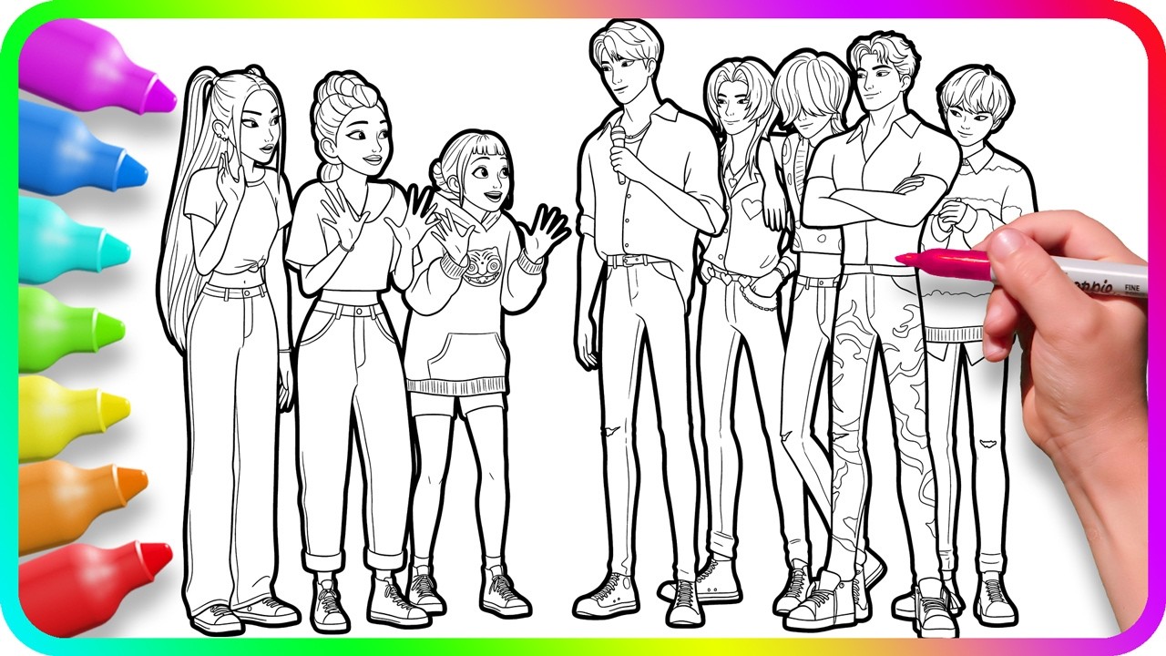 KPop Demon Hunters FanArt Coloring Pages - Girls and Boys. Satisfying Coloring Kpop Characters