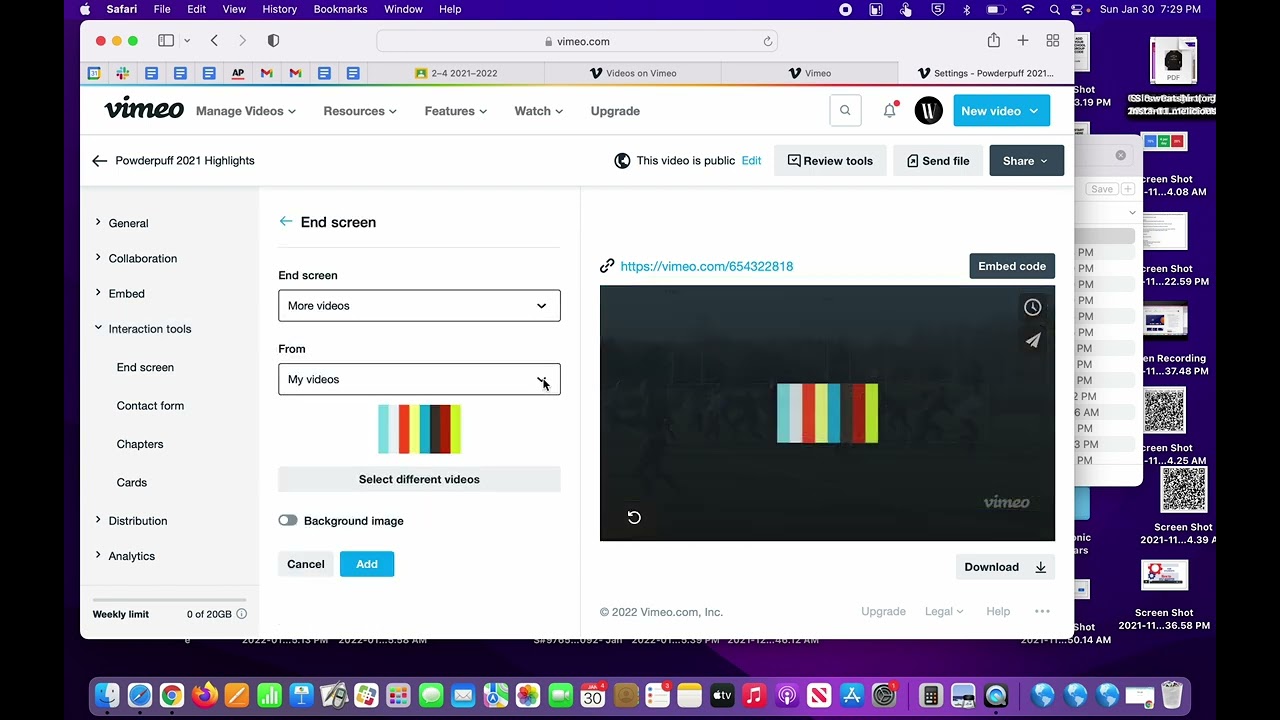 How to have your Vimeo videos end on thumbnail