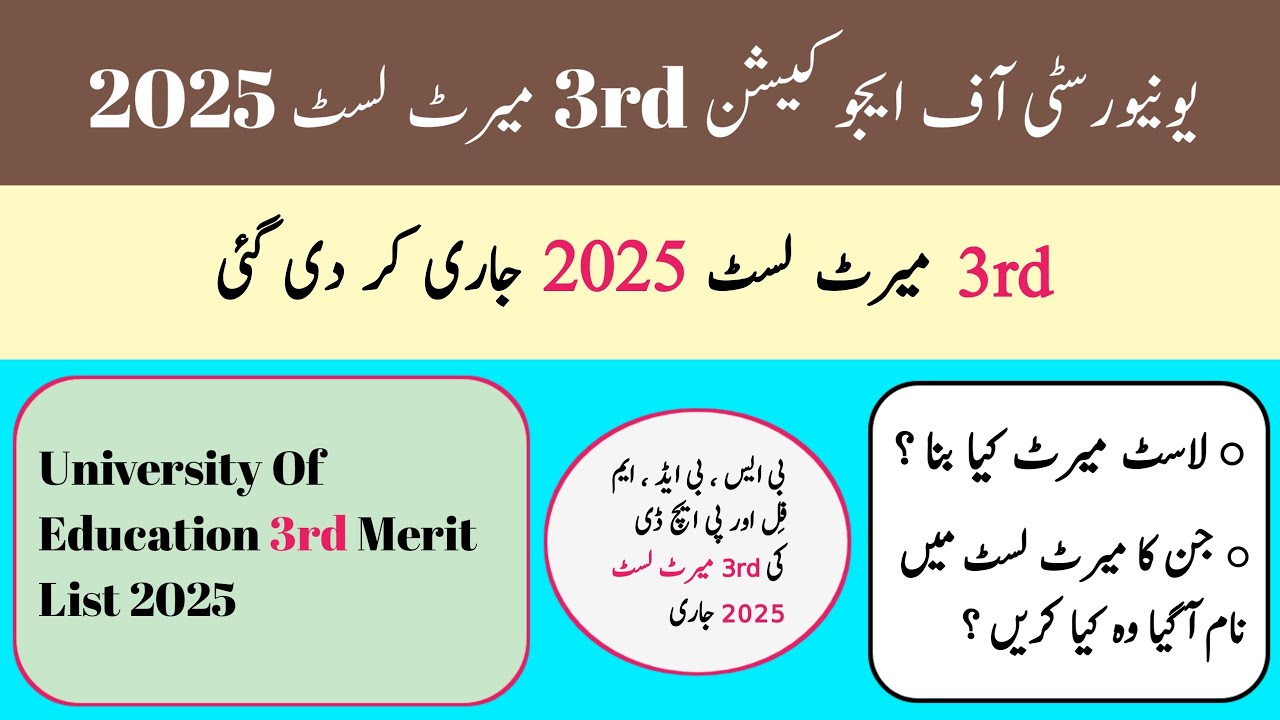 University Of Education 3rd Merit list 2025 | University Of Education Merit list 2025