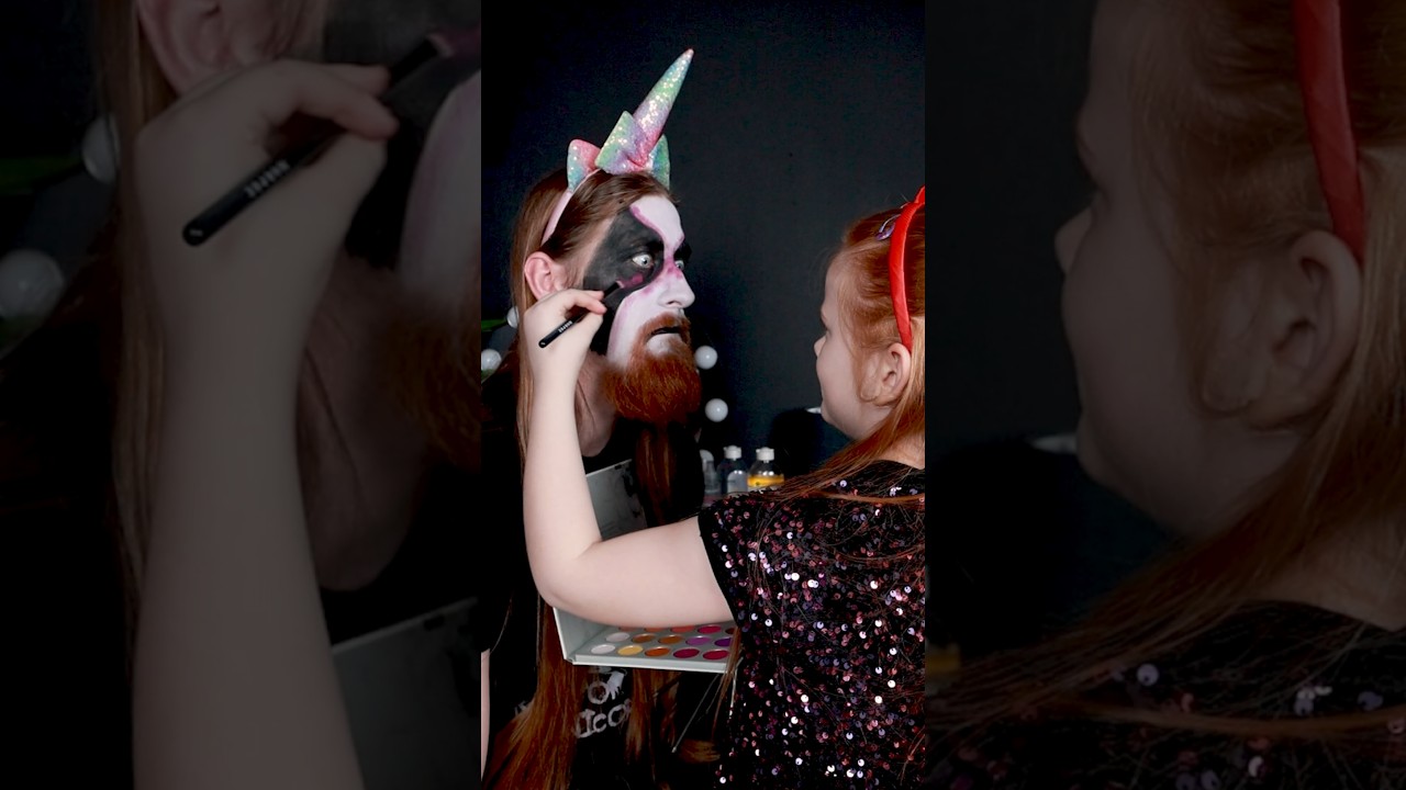 When you think you're metal, but your daughter has other plans… 🦄🎀🔥 #makeup #blackmetal #comedy