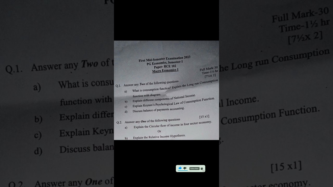First Mid-Semester Examination 2023 PG Economics,Semester-1 Paper-HCE 102 Macro Economics I #viral