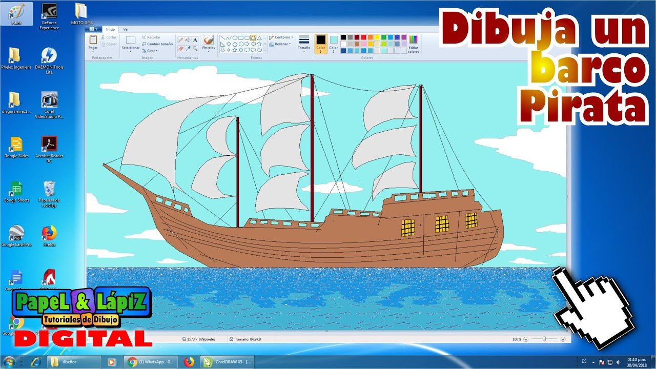 Cómo dibujar y pintar un barco pirata en Ms Paint