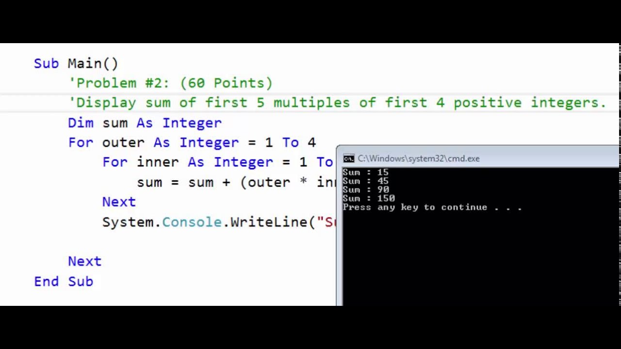 Visual Basic - Nested Loop - Assignment Problem 2