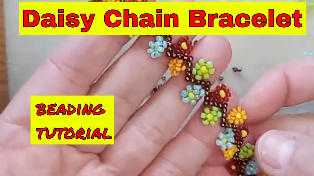 Daisy Chain Stitch with Seed Beads - Beaded Bracelet Beading Tutorial