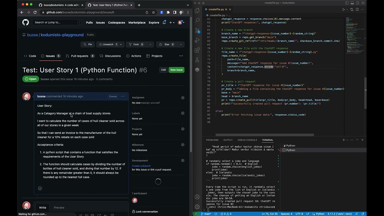 GitHub Issues being worked by ChatGPT (kodumisto proof of concept)