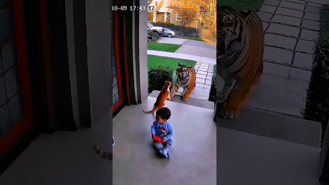 🐯 Home Security Camera Captures Hero Cat Saving a Child from a Tiger Attack! 😱🐈🔥