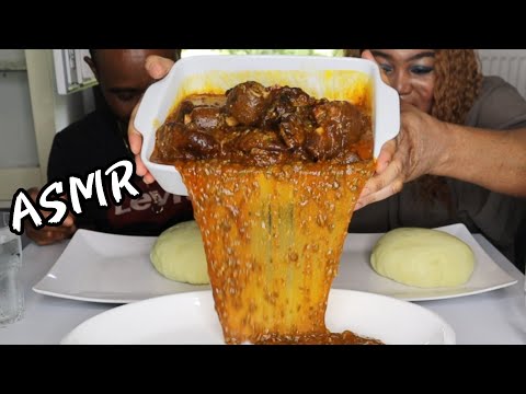 Big bites 😫 fufu and okra + Ogbono soup 🍲 eating challenge 😋