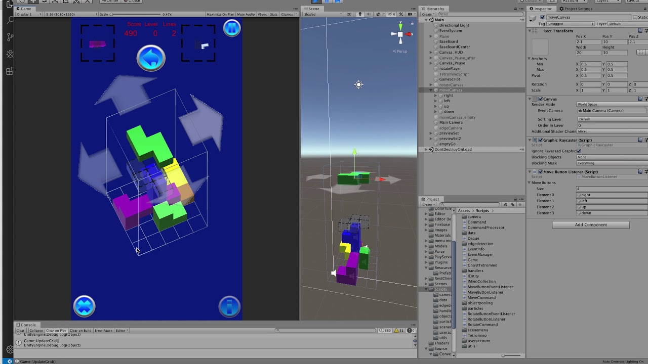 Tetris 3D generic delegate event system game flow through