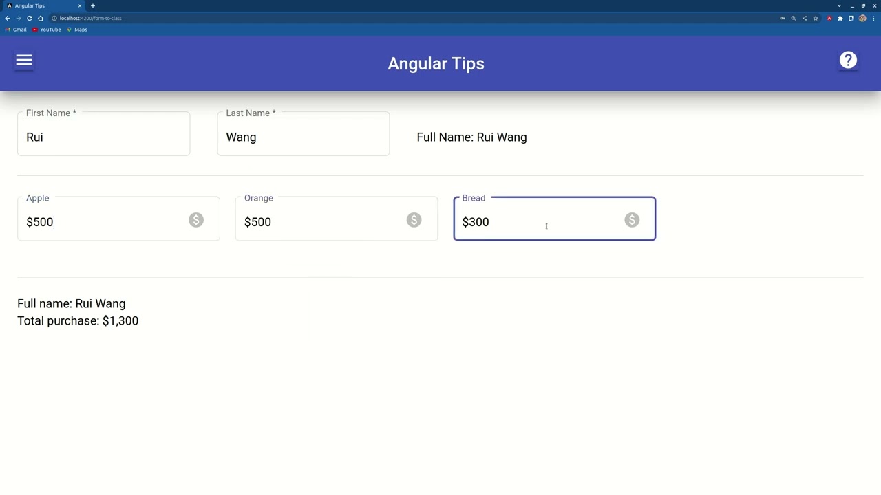 How to map reactive form group to a class object