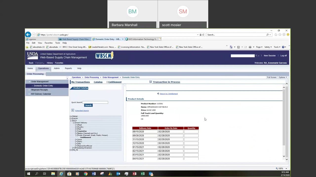 USDA Foods Ordering in WBSCM