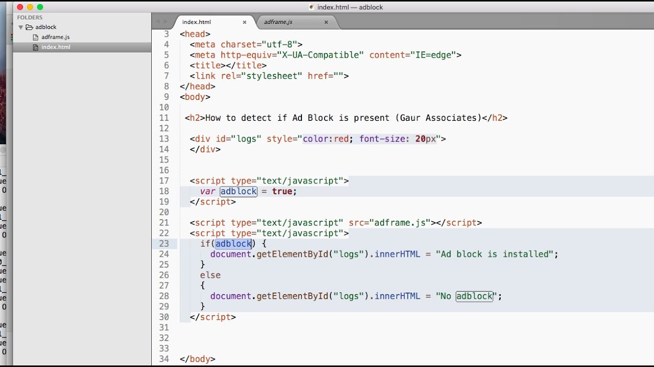 JavaScript AdBlock detection in 2 min