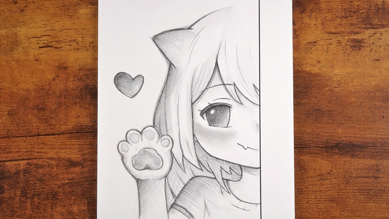 How to Draw a Cute Anime Cat Girl Easy | Step by Step Pencil Sketch
