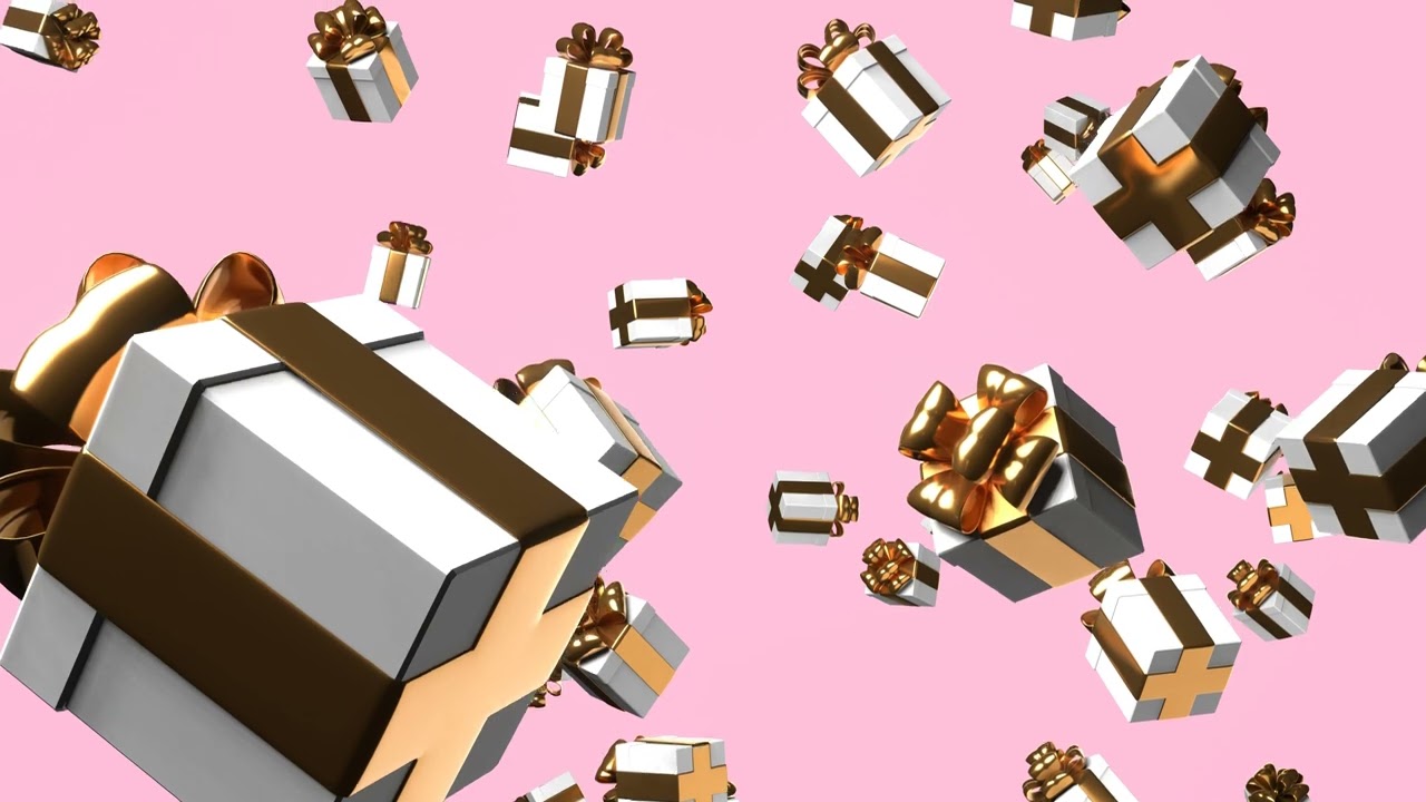 [1 hour]White Gift Boxes with Shine Gold Ribbon - Background/Screensaver[4K][No Sound]