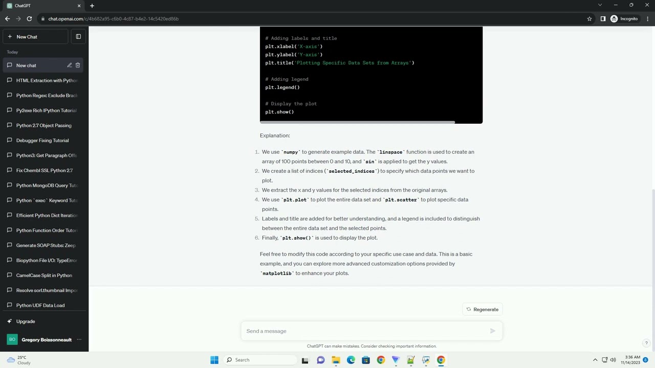Plot specific data sets from arrays Python
