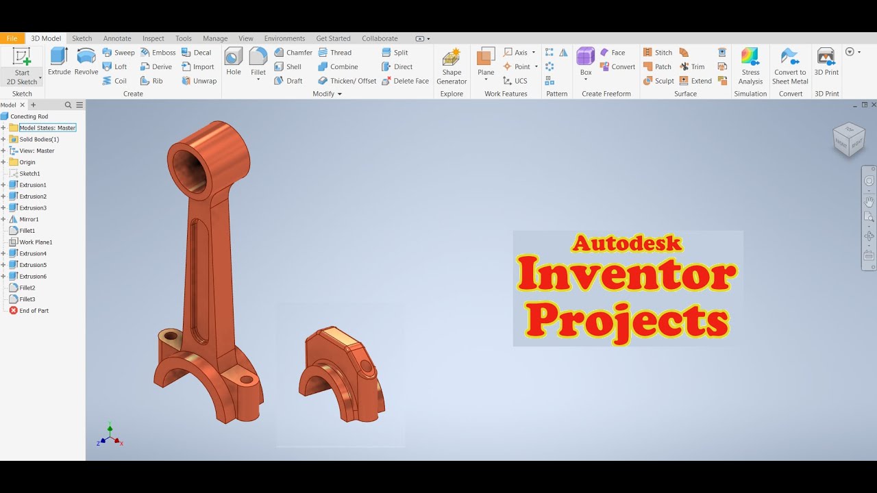 Autodesk Inventor Tutorial  Model #29 - Engine Connecting Rod