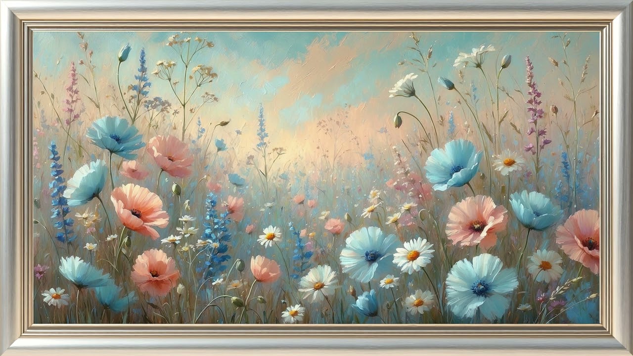 Pastel Wildflower Meadow | Spring Frame TV Art Screensaver | Gold Frame Wallpaper | Floral Ambience