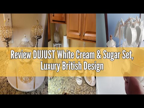 Review DUJUST White Cream & Sugar Set, Luxury British Design in Golden Trims, 1 Sugar Bowl with Lid