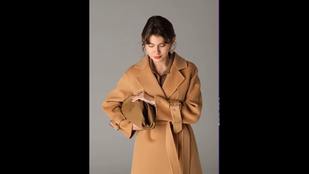 Lapel Belted Wool Long Overcoat Coat