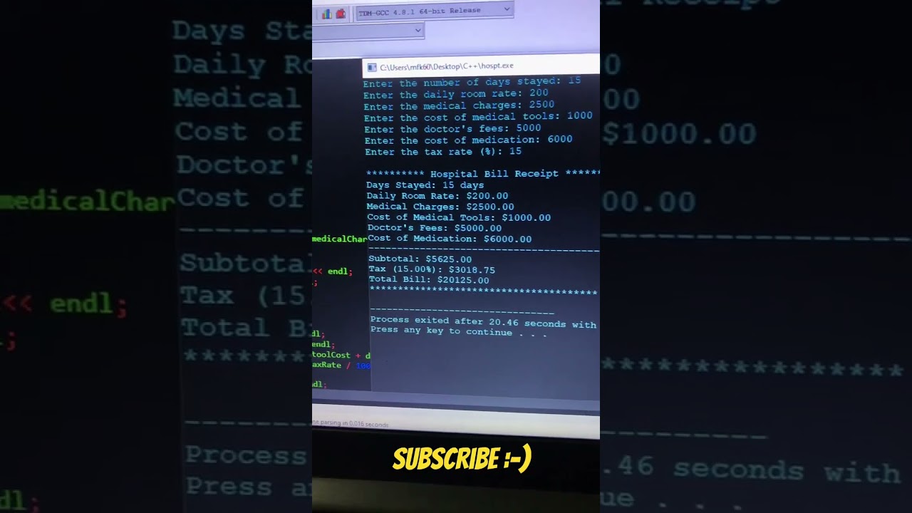 hospital receipt IDE dev c++ #cppprogramming