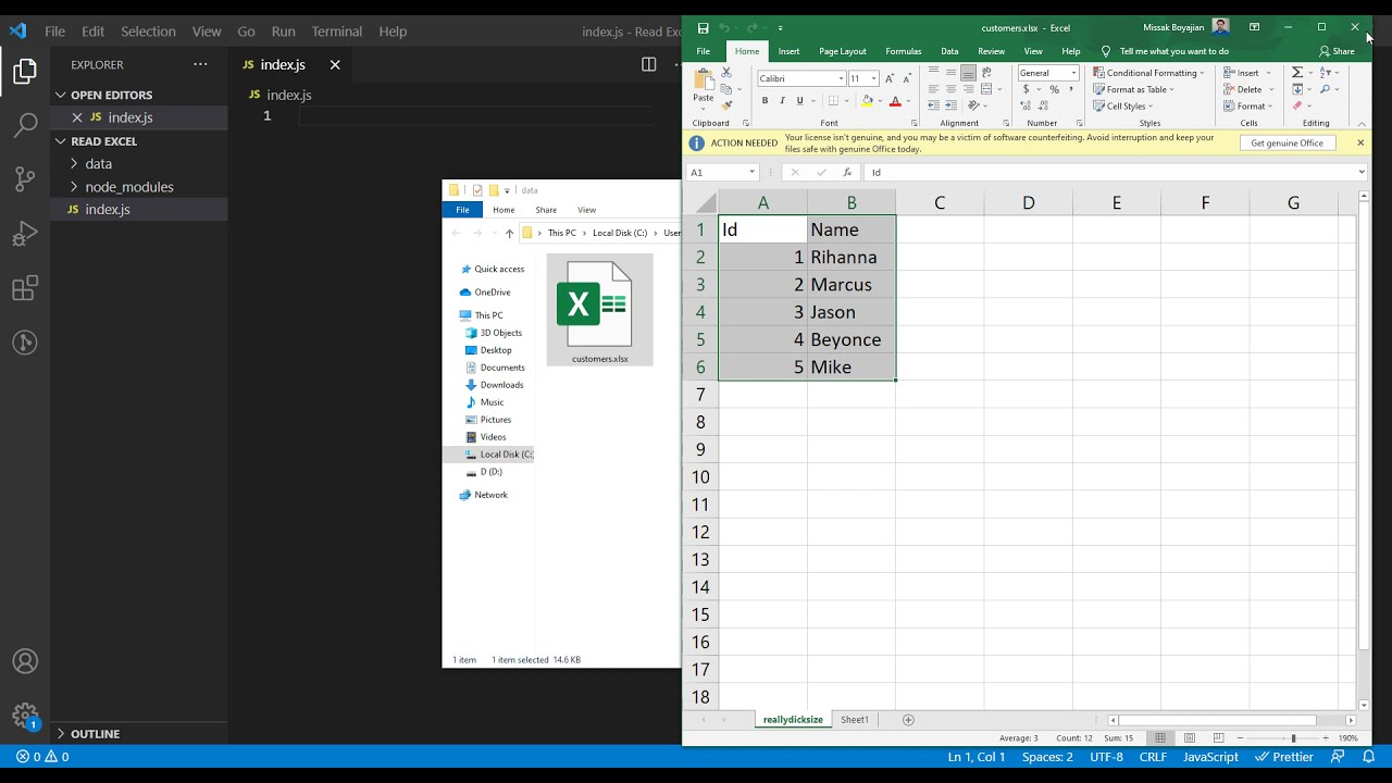Node.js: Read from Excel File