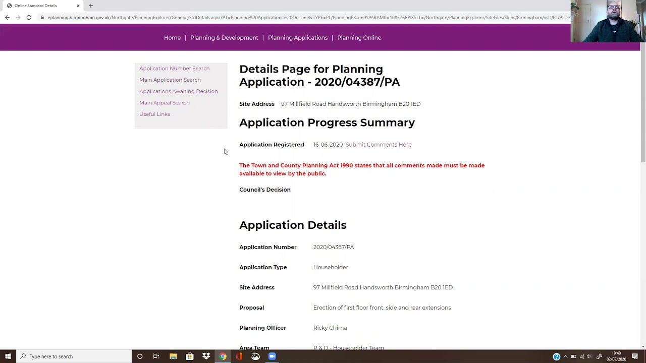 How to find current Planning Applications