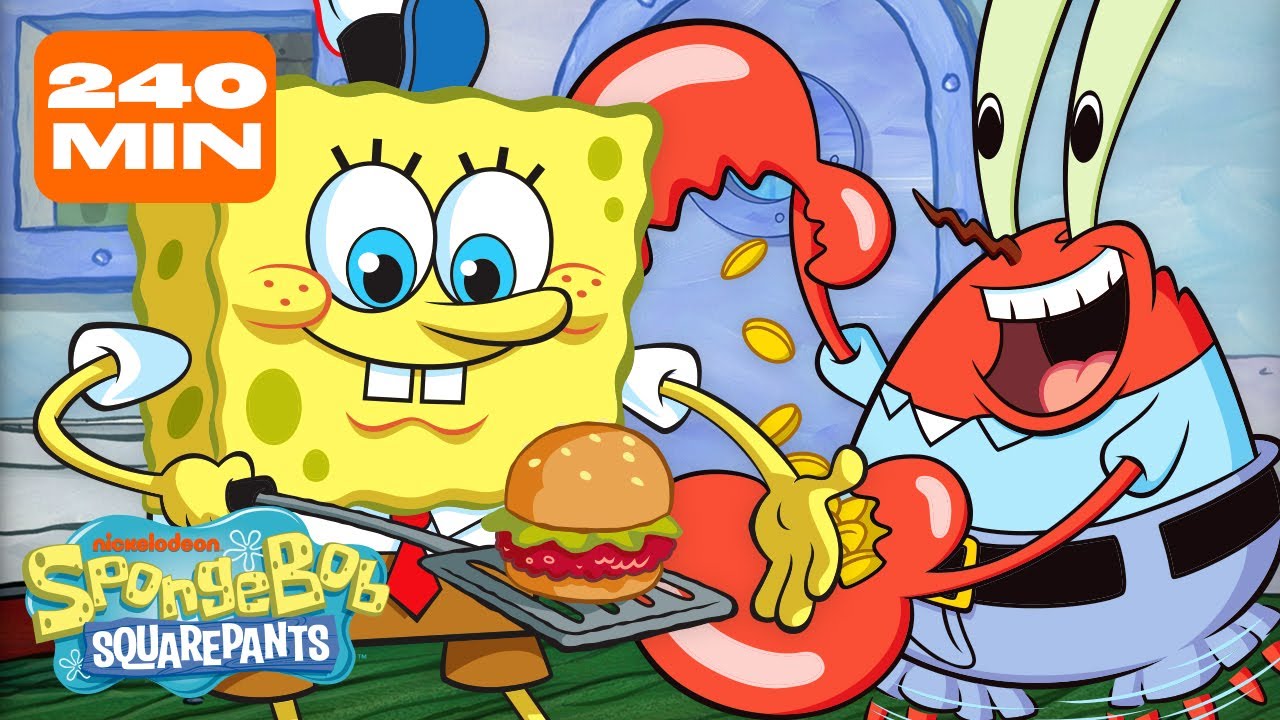 SpongeBob Working at the Krusty Krab for 4 HOURS Straight 🍔 | SpongeBob