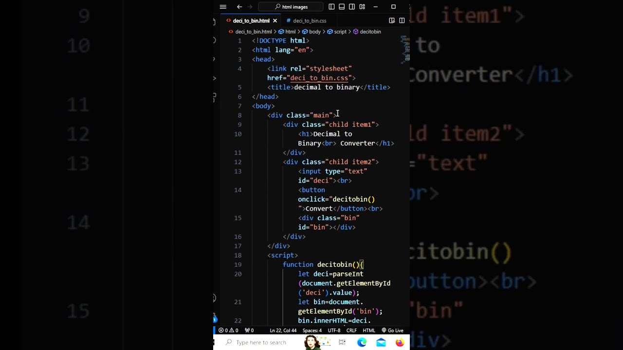 Decimal to binary converter with 111code #subscribe #coading #python #html #coder #javascript #code
