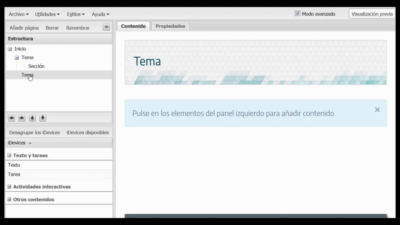 Crear una estructura de contenidos en eXeLearning.