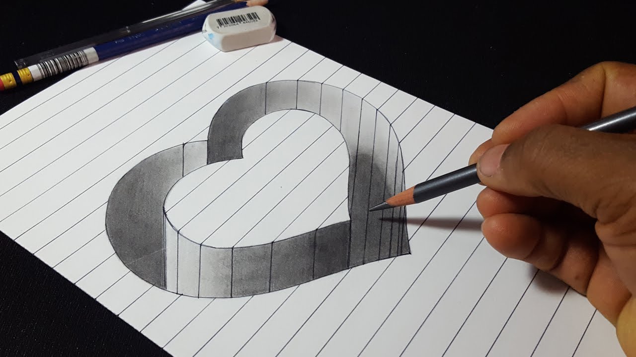 How to Draw 3D Hole Heart Shape - Easy Trick Drawing