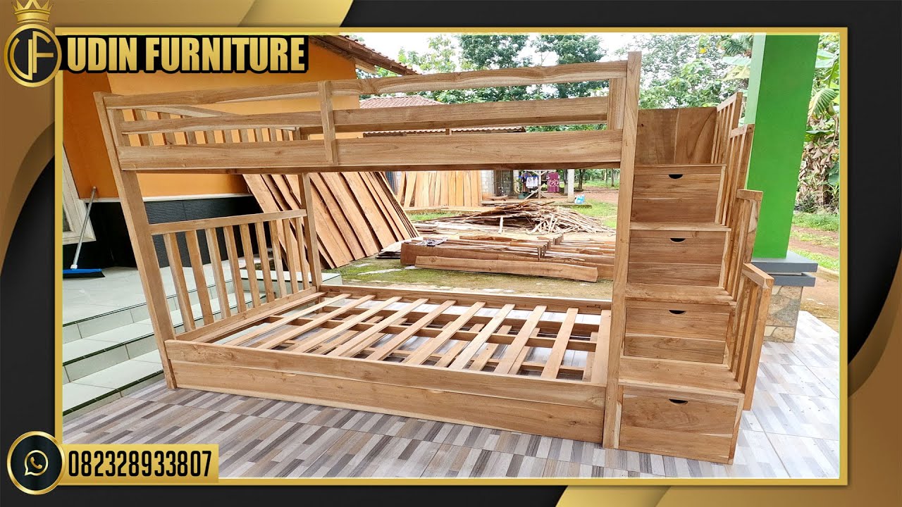 Tempat Tidur Anak Tingkat Dipan Sorong Laci Full Kayu Jati Furniture Jepara