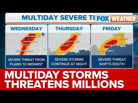 Severe Storms With Large Hail, Damaging Winds, Tornadoes Threaten Parts Of 15 States Through Friday