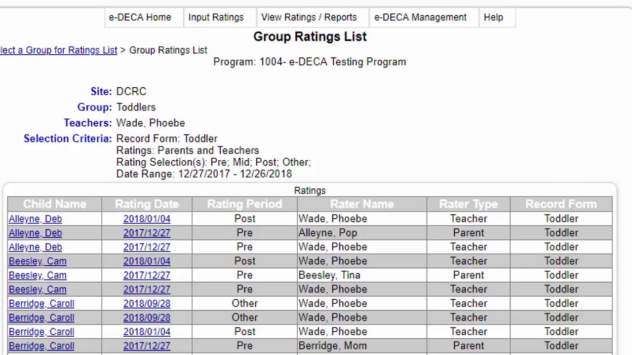 e-DECA: View a Group Ratings List