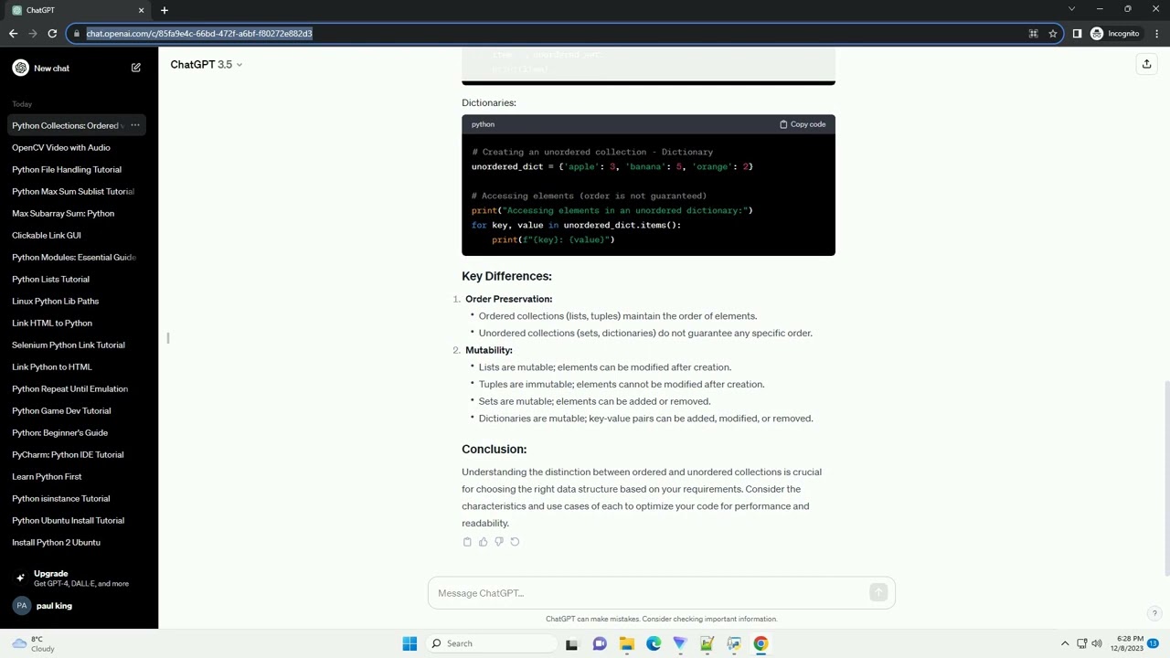 ordered vs unordered python