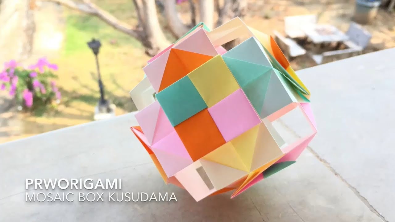 Mosaic Box Kusudama - PrwOrigami Folding Tutorial 【くす玉・折り紙】