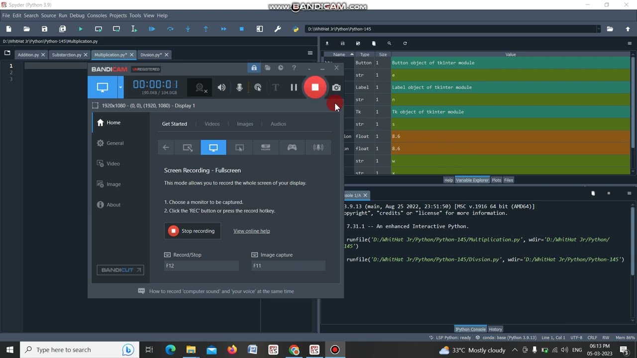 Spyder(Python 3.9) How tot do the multiplication and the division in python language ?