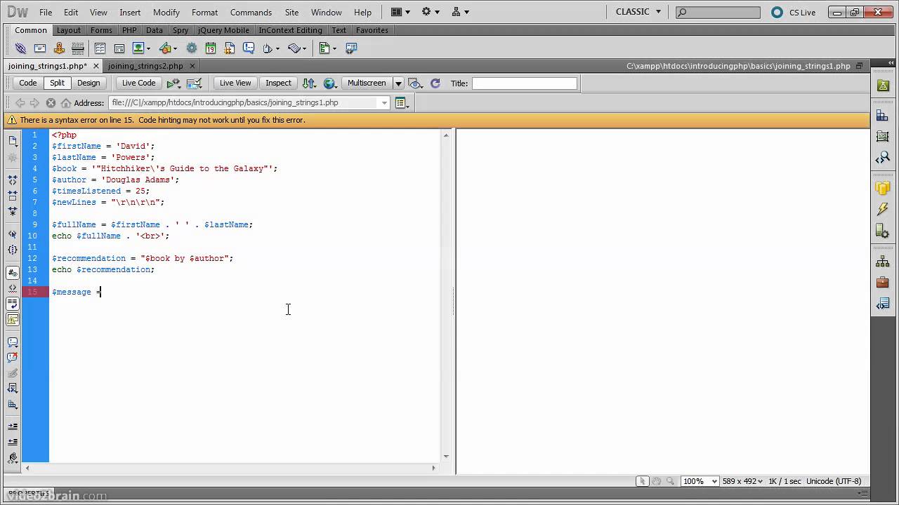 PHP Chapter 2.6 Joining Strings