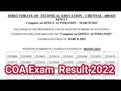 COA Exam Result 2022 | Computer on office automation result 2022