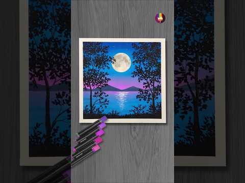 Full Moon Night Sky Oil Pastel Art for Beginners #shortsfeed #shorts