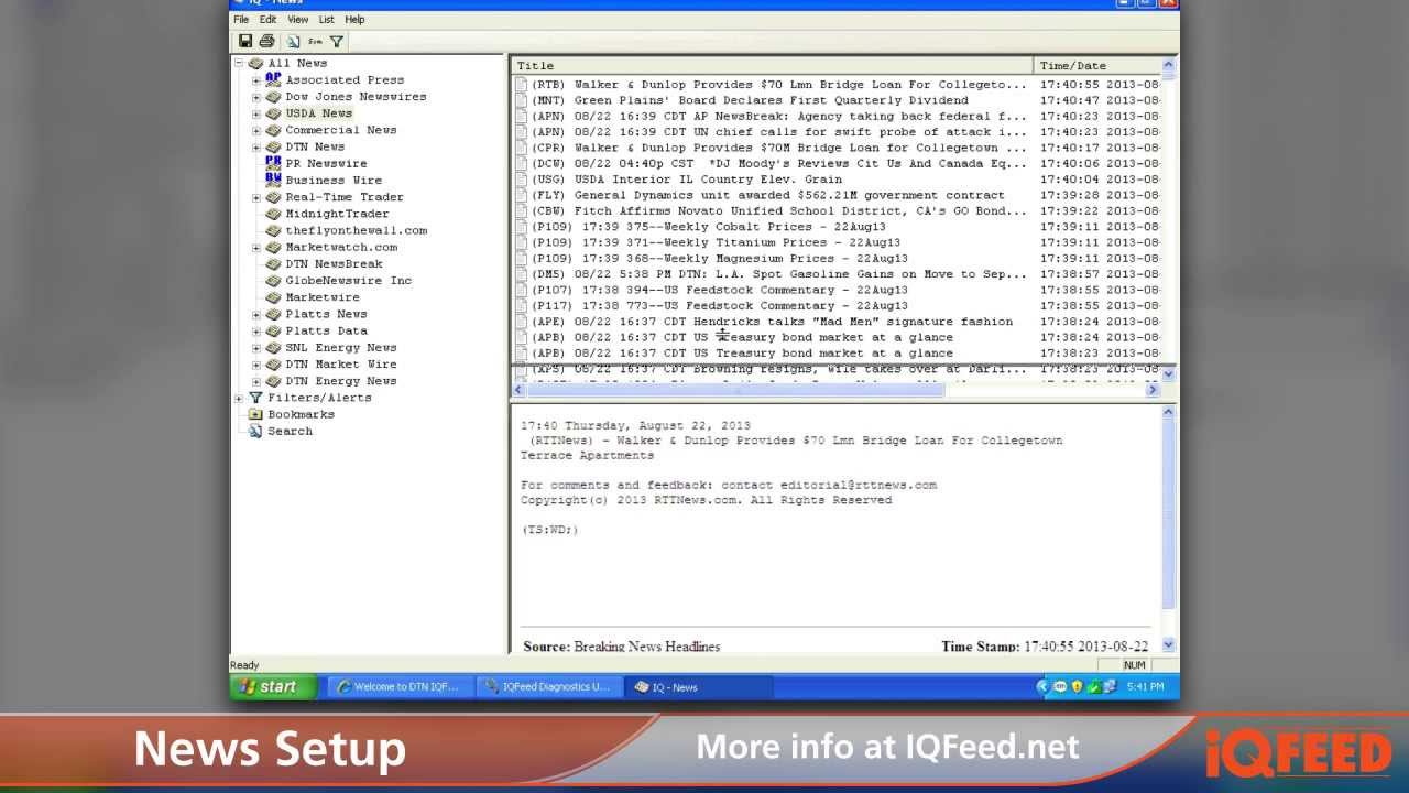 How to access and view streaming real time News within IQFeed